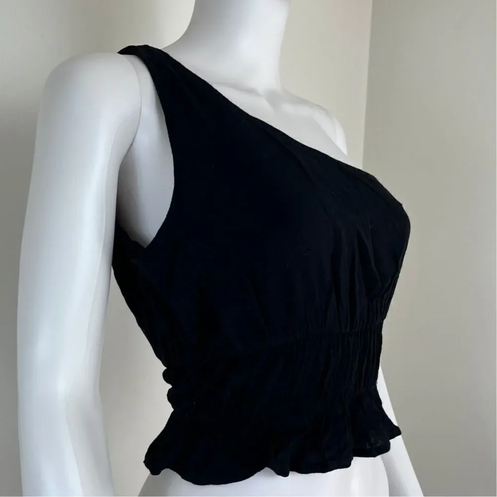 Showpo. | Tops | Showpo Black Catch My Fall Size 2 One Shoulder Ruffle ...